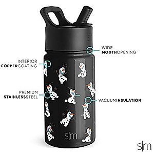Simple Modern Disney Frozen Olaf Kids Water Bottle with Straw Lid | Reusable Insulated Stainless Steel Cup for School | Summit Collection | 14oz, I Like Warm Hugs
