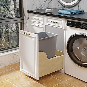 LOVMOR 35QT Kitchen Trash Can, Sturdy and Lightweight Slim Trash Can, Trash Cans for Kitchen, Workspace, Bathroom, Office, Easy to Clean, 1 Pack, Gray