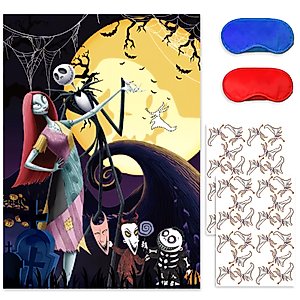 MSJEHQI Nightmare Befor Christmas Party Supplies, Pin The Nose on Night mare, Night mare Party Games for Boys Girls, Large Poster 24PCS Stickers for Night mare Party Favors Decorations