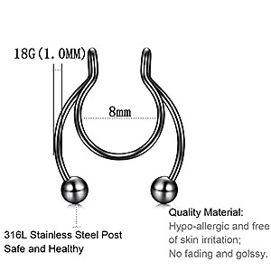 1 Pcs Nose Rings Hoop 18 Gauge Non Piercing Stainless Steel Clip On Fake Faux Septum Clicker Nose Hoop Ring Piercings Jewelry for Women Men Flower Nose Hoop (Silver, One Size)