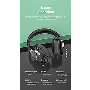 AWEI A710BL ANC Active Noise Cancelling Headphones Bluetooth 5.0, Stereo Headphones, Wireless and Wired Switching at Will, Stereo High Sound Quality, Shocking Bass Effect, Clear Calls (Black)