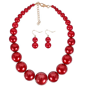 KOSMOS-LI Super Large Style Big Faux Pearl Strand Choker Necklace With Earrings Set