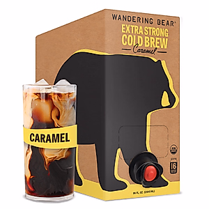 Wandering Bear Organic Caramel Cold Brew Coffee On Tap, 96 fl oz - Extra Strong, Smooth, Unsweetened, Shelf-Stable, and Ready to Drink Iced Coffee, Cold Brewed Coffee, Cold Coffee
