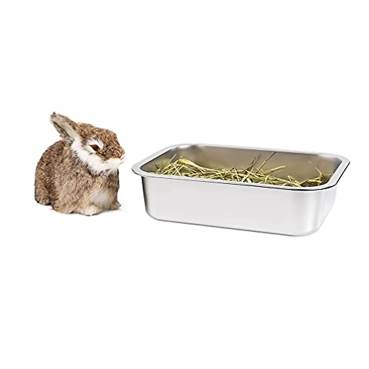Yangbaga Stainless Steel Litter Box for Kittens, 4 in Height Easy Entry, Odor Control, Non Stick, Easy to Clean,Litter Box for Rabbits, Ferrets,Guinea Pigs and Hamsters (16'' x 12'' x 4'')