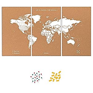 Push Pin Travel Map Kit Includes: Cork World Travel Map, World Flags, Monument and Food Stickers, for Travelers (White, Puzzle M Standard)