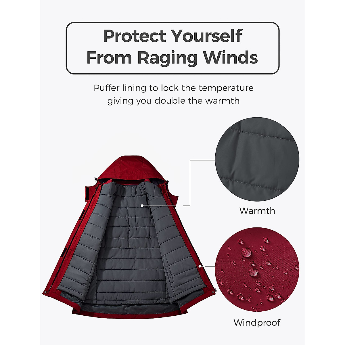 wantdo Women's 3 in 1 Ski Jacket Puffer Liner Insulated Hiking Coat Red X-large