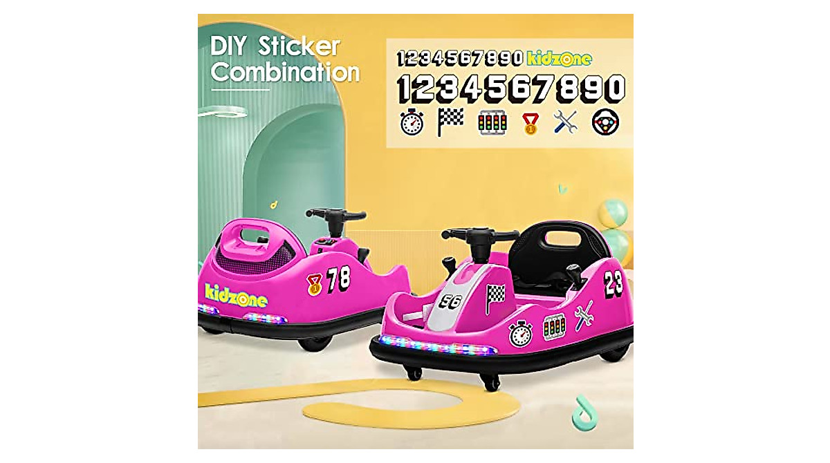 Kidzone 12V Ride On Bumper Car with Spin & LED Lights for Kids 1.5-6