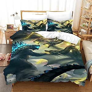 sonicpony Men Duvet Cover Set Twin Full Size Dinosaur Comforter Cover Bedding Set Soft Microfiber 1 Piece Duvet Cover with Zipper Closure 2 Pieces Pillow Shames No Comforter (Dino25, Twin)