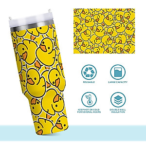 MCHIVER Cute Rubber Duck 30 oz Tumbler with Handle and Straw Stainless Steel Vacuum Water Bottle Leak-proof Travel Coffee Mug Insulated Water Bottle with Lid