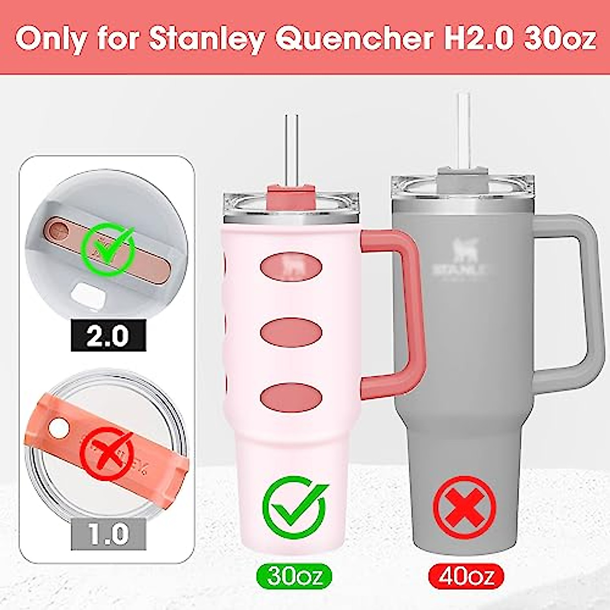 Winceed Silicone Sleeve for Stanley Quencher H2.0 30oz Tumbler with Handle, Protective Stanley Water Bottle Sleeve, Reusable Boot Cover for Stanley Cup (30oz, Rose Quartz)