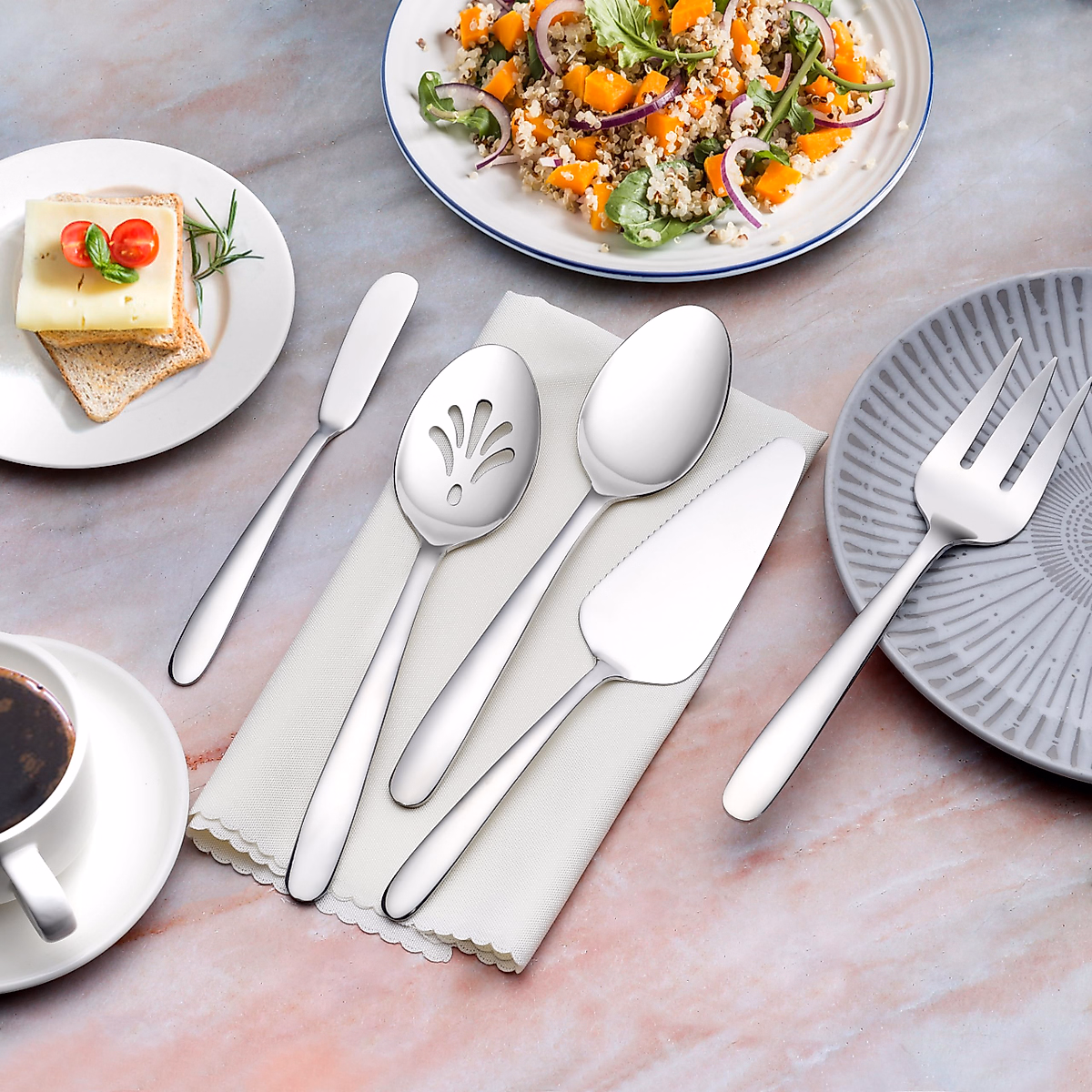 Onader 65 Piece Heavy Duty Silverware Set with Serving Utensils Stainless Steel Flatware Cutlery Set for 12