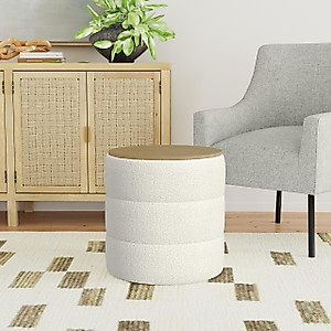 HomePop Channel Storage Ottoman with Wood Top - Cream Boucle
