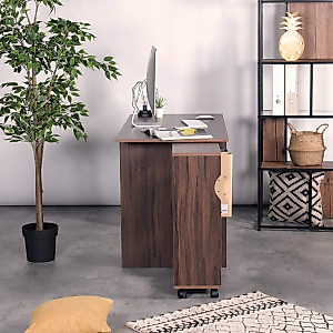 CozyCasa Computer Desk, Writing Study Table Desk with 2-Tier Movable Side Bookshelf for Home Office Modern PC Laptop Notebook Table Workstation Gaming Desk