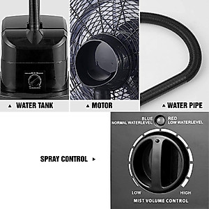 Simple Deluxe 18 Inch Misting fan Adjustable height Oscillating Cooling Pedestal fan with Remote Control, Ideal for Backyards, Patios and More, Black