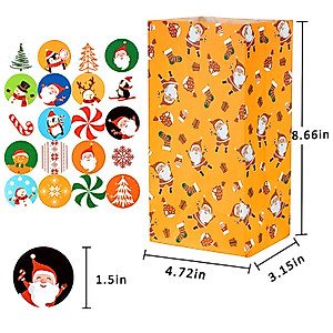 Whaline 60 Pack Christmas Goody Bags Holiday Design Gift Treat Bags with 60pcs Xmas Gift Tag Stickers for Classrooms, Party Favors and Birthdays