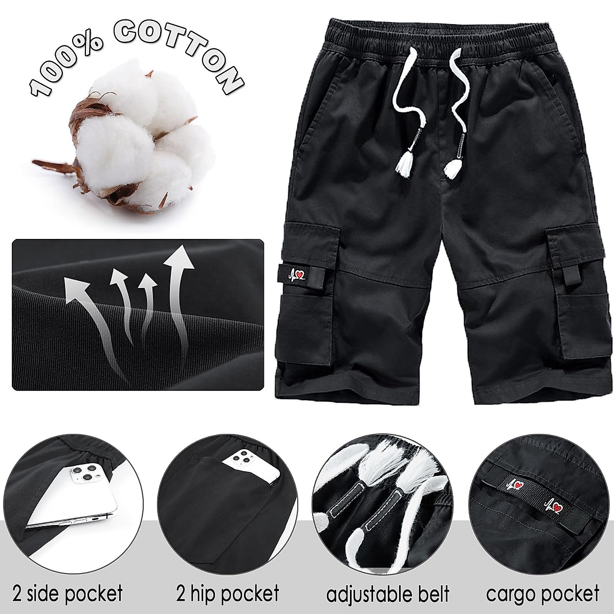 XinYangNi Men's Cargo Shorts Elastic Waist Drawstring Cotton Loose Fit Casual Lightweight Outdoor Multi Pocket Twill Pants Beige Size: 34