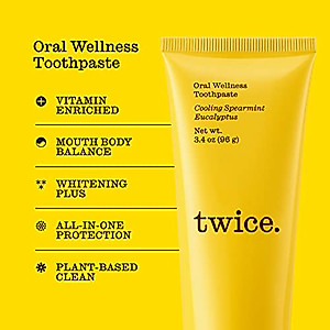 Twice Vegan Toothpaste for Sensitive Teeth and Gums and Teeth Whitening Toothpaste - SLS Free Toothpaste with Fluoride and Cavity Protection - (Cooling Spearmint Eucalyptus) (3-Pack)