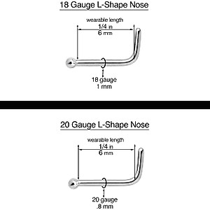 Body Candy 14k White Gold 20 Gauge 1.5mm (0.015 cttw) Genuine Diamond L-Shaped Nose Ring 1/4 inh at Bend