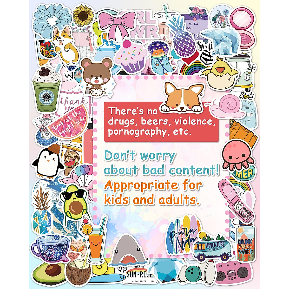 Sticker for Water Bottles, 300 Pcs/Pack Cute Vinyl Waterproof Vsco Laptop Stickers for School Students Gifts Classroom Teachers Prizes Stickers for Kids Teens Girls