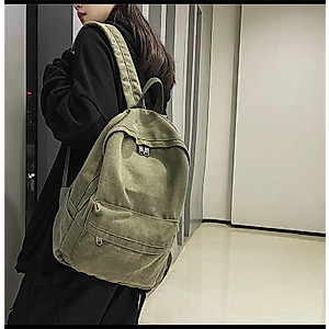 Canvas Backpack for Women Men Vintage Aesthetic School Bags Travel Daypack Boho Hippie Grunge Backpack (Sage Green)