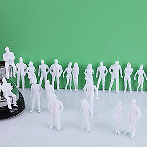 Fashionclubs 1:50 Scale Model People Unpainted Figures 100 Pieces Model Trains Architectural O Scale Standing and Sitting Little People Figures for Miniature Scenes, White Color