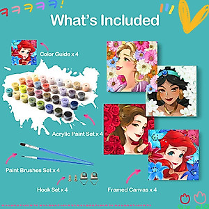 KYOQFVN 4 Pack Cartoon Paint by Number for Kids Ages 4-8-12, Easy Acrylic Paint by Number for Kids Framed Canvas, Oil Painting Paint by Number Kits for Kids Wall Decor 8x8in(Framed)