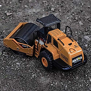 Gemini&Genius Rigid Road Roller Heavy Duty Steamroller Construction Site Vehicle Toys 1:60 Scale Diecast Site Grader Collectible Alloy Model Engineering Toys for Kids and Decoration for House