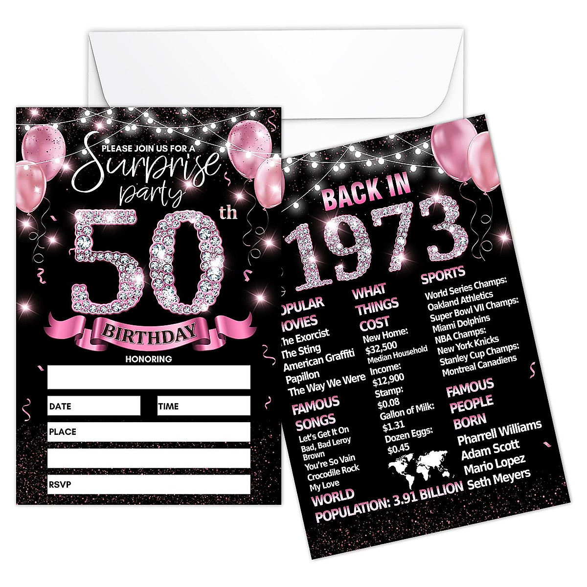 90th Birthday Party Invitation Card - Rose Gold Invites with Back In 1933 Poster Printing On The Back Double-Sided Fill-in Invites - 20 Cards with Envelopes for Party Favors - sr-09