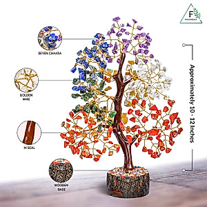 FASHIONZAADI 7 Chakra Tree - Crystal Bonsai Tree - Spiritual Decor - Spiritual Gemstones - Sculptures Home Decor - Crystal Gifts - Gemstone Tree - Tree of Life Decor - Desk Decorations