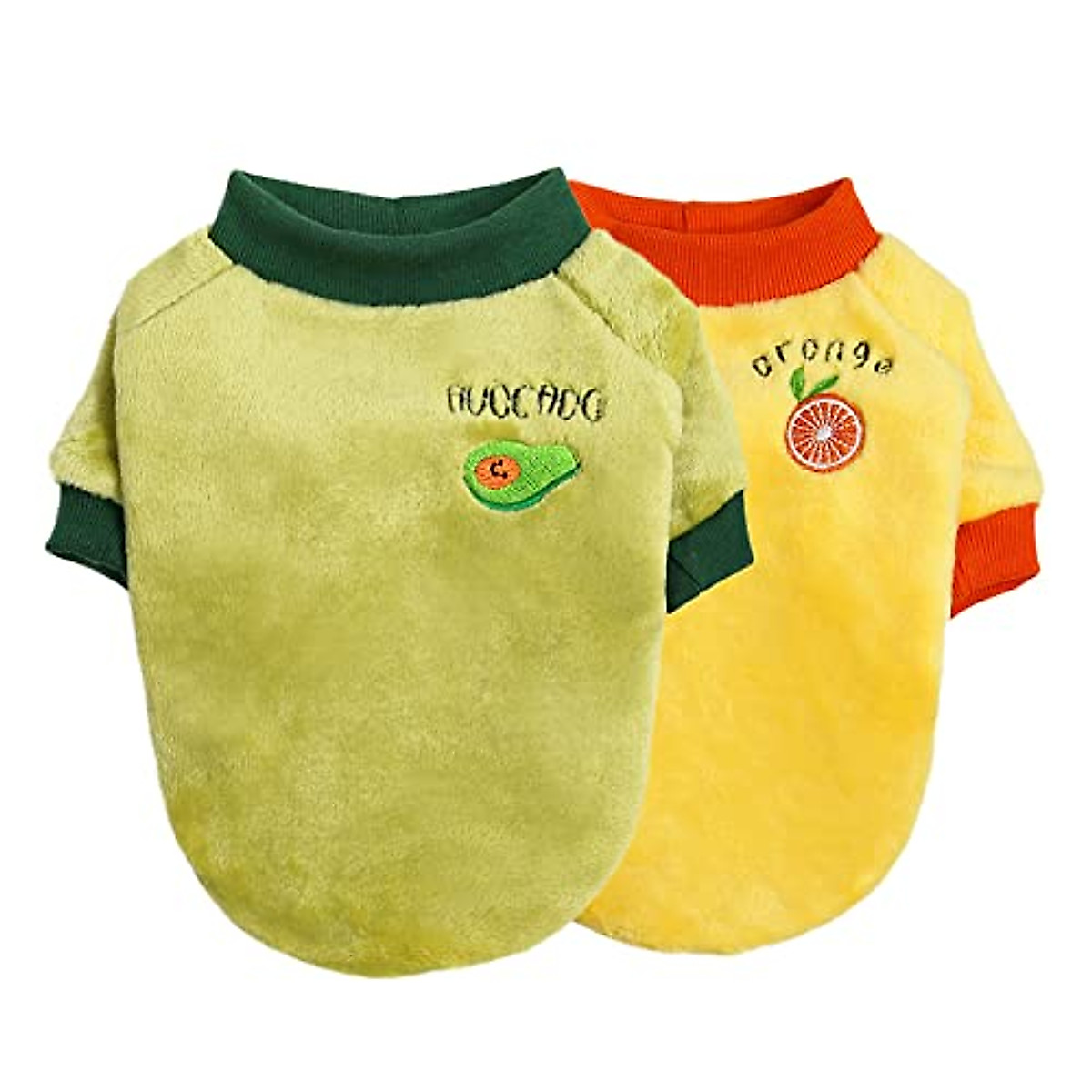 LNOJENR 2 Pieces Winter Dog Clothes Pet Coat, Plush Dog Jacket for Small/Medium Dogs, Thick Velvet Dog Sweater for Girl or Boy, Soft and Warm Pet Puppy Pajamas (XL), Green and Orange