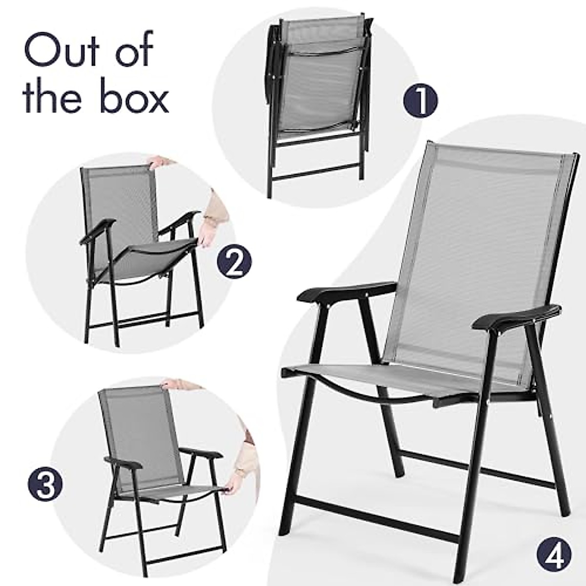 Yaheetech Patio Chairs Outdoor Chairs Set of 2 Portable Dining Chairs with Armrests for Camping, Lawn Yard Beach, Folding Patio Chairs 2-Pack Patio Chairs Metal Frame