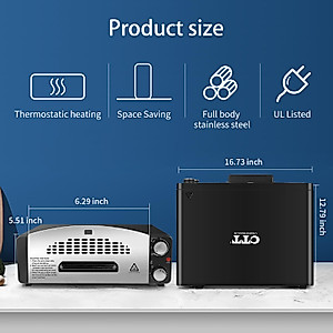 Electric Pizza Oven Indoor Countertop Pizza Oven Commercial Pizza Maker Machine Bake 12” Pizzas in Minutes, 1200W Toaster Oven for Home with Timer, Removable Door