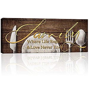 WELMECO Sweet Home Inspirational Motto Quotes Canvas Wall Art Family Sign Poster Prints Vintage Brown Framed Picture for Home Kitchen Dining Room Living Room Wall Decoration Large 20x48 Ready to Hang