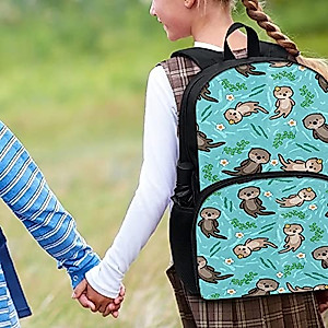 Showudesigns Sea Otter Bookbag for Kids Backpack Purse for Girls School Bag 10-12 Years Old, Book Bag for Student Primary School Shoulder Bag Cute Animal Flower Aqua