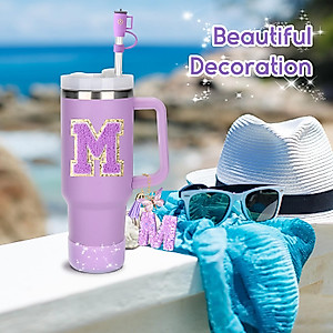 Mity rain 6PCS Cup Accessories Set for Stanley Cup 30oz 40oz tumbler with handle, Including Silicone Straw Topper Cover Cap and Boot, Spill Proof Stopper, Handle Charm, Initials Sticker (Letter M)