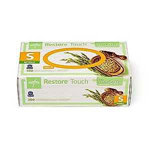 Medline Restore Touch Powder-Free Nitrile Light Green Exam Gloves with maxOat+, Size Small, Box of 300