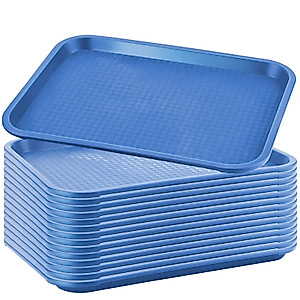 MAHIONG 15 Pack 14 x 10 Inch Blue Large Fast Food Tray, Rectangular Plastic Cafeteria Trays Restaurant Serving Trays, School Lunch Trays