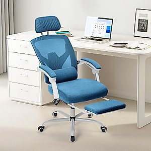 Sweetcrispy Office Computer Desk Chair, Ergonomic High-Back Mesh Rolling Work Swivel Chairs with Wheels, Comfortable Lumbar Support, Comfy Arms for Home, Bedroom, Study, Student, Blue