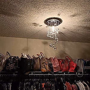 Modern Raindrop Chandelier, Elegant Spiral Flush Mount Crystal Chandelier Ball Fixture Pendant Ceiling Lamp Lighting Fixtures for Bedroom, Hallway, LivingRoom, 8''x15.8'' of CRYSTOP