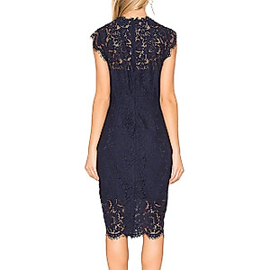 MEROKEETY Women's 2025 Lace Floral Midi Dresses Classic Elegant Party Dinner Photoshoot Dress, Navy, Large