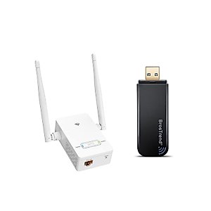 BrosTrend Universal WiFi to Ethernet Adapter, 300Mbps on 2.4GHz, WiFi to Wired Converter Wireless Bridge+BrosTrend 1200Mbps USB WiFi Network Adapter for Laptop, Desktop PC Bundle