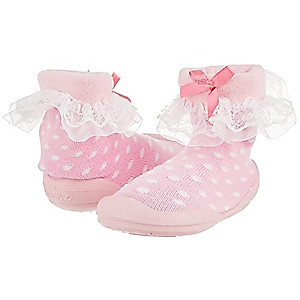 Nuby Snekz Comfortable Rubber Sole Sock Shoes for First Steps- Pink Polka Dots/Small 7-14 Months