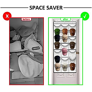 DonYeco 2 Pack Hat Racks for Baseball Caps, 42 Pockets Over Door Cap Organize, Bottom Pocket Space Upgraded with Fixing Stickers, White