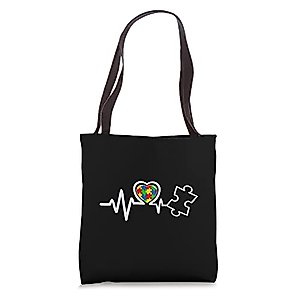 Heart Puzzle Piece Heartbeat Cool Autism Awareness Tote Bag