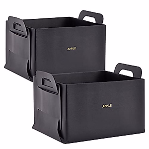 2 Pack Faux Leather Foldable Storage Bins with Handles, Collapsible Baskets for Home Organization (Black, 10 x 6.5 In)