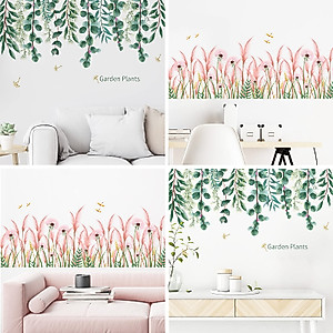 3Pcs Tropical Plants Flowers Vine Wall Corner Stickers, Removable Green Plants Fresh Leaves Flower Wallpaper Decals, Garden DIY Art Mural for Nursery Bedroom Kitchen Offices Home Decorations (B)