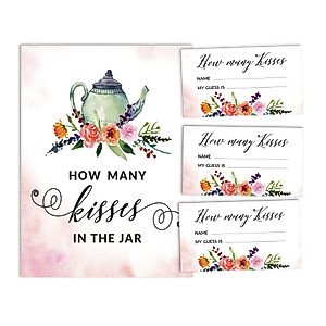 Inkdotpot How Many Kisses in The Jar White Tea Party Bridal Shower Game 1 Sign + 30 Cards
