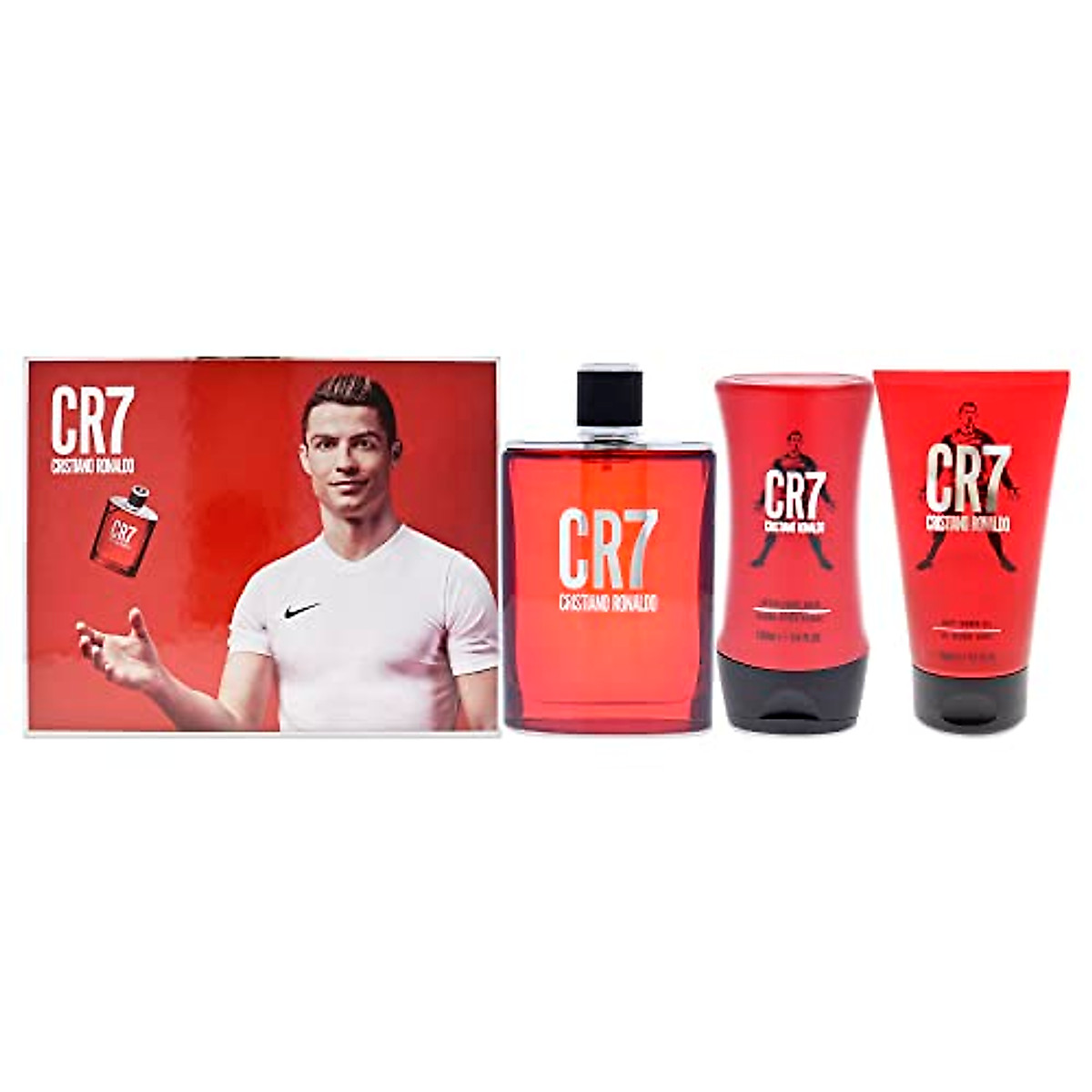 Cristiano Ronaldo CR7, 3 pc - Aftershave for Men - Woody Fragrance Body Spray and Shower Gel Gift Set for Men - Scent of Bergamot, Lavender, Cardamom