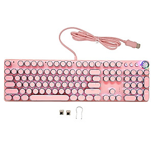 Pink Gaming Keyboard, Round Keycaps Mechanical Keyboard, Retro Punk Typewriter Keyboard, Pink and White Backlight, USB Wired, for Computer(Pink Punk)