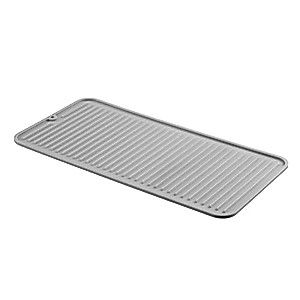 mDesign Premium Quality Square Pet Food and Water Bowl Feeding Mat for Dogs and Cats, Waterproof Non-Slip Durable Silicone Placemat - Food Safe - Small, Linelle Collection - Gray